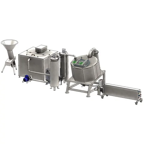 Processing line for hydrodynamic extraction